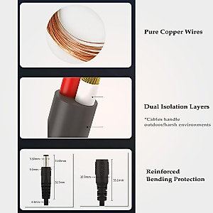 Igreeman DC Power Extension Cable, Male to Female DC Barrel Jack 5.5mm x2.1mm Extension Cord, 10ft 18AWG Pure Copper Wires, 2-Pack, 5-48V,5A:for CCTV Surveillance, Led Lighting, Solar Pannel and More