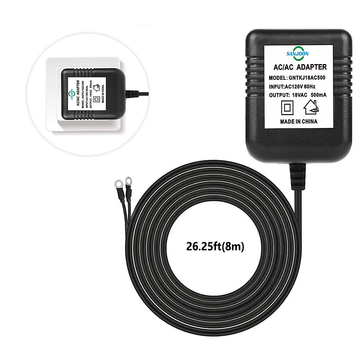 Video Doorbell Transformer 18V500MA Power Transformer Compatible with All Versions of Ring Doorbell and Nest Ecobee, Sensi and Honeywell Thermostats 26ft Cable (18V-26ft)