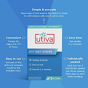 Utiva UTI Test Strips – Home Test Kit for Urinary Tract Infection – Clinically Accurate Results in 2 Minutes – Urine Test Strips for Women and Men, 3 Individual at Home UTI Tests
