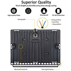 100W Led Flood Light, Missbee Thinner Lighter Outdoor Security Light, 11000Lm,Warm White 6000-6500K, IP67 Waterproof, Landscape Spotlights for garage, yard, lawn and Garden