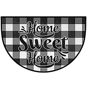 AMELIA SHARPE Welcome Half Round Door Mat Black White Plaid Buffalo Washable Home Kitchen Art Restaurant Office Floor Mats Non Slip and Durable Doormats Decor 18x30 Inch