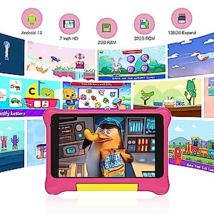 ANYWAY.GO Kids Tablet 7 inch Tablet for Kids Android 12 Tablet 2GB 32GB Children Learning Tablet, Parent Controls, Dual Camera, Kidoz Pre-Installed Tablet Kids with Case