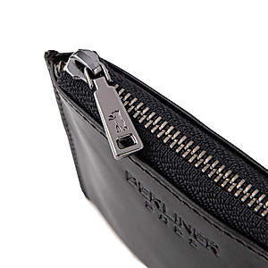 BERLINER BAGS Premium Mini Wallet Mark Flat Purse with Zipper Genuine Leather Small Case Ladies Men Thin Slim (Brown)