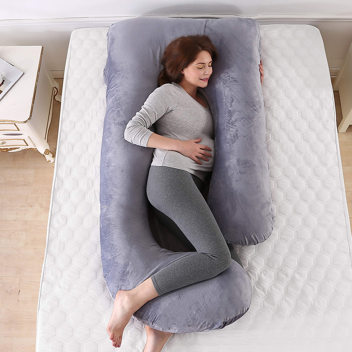 Aidiu u Shaped Pillows Pregnant Body Pillows for Sleeping, Pregnancy Pillows U Shape, Maternity Pillow, Full Body Maternity Pillow,57in, Support Back,Neck,Leg,Foot,Side Sleeper, Washable Cover, Grey
