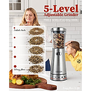 Electric Salt and Pepper Grinder Set with Storage Base, Stainless Steel Rechargeable Salt and Pepper Grinder Set with 4.5 oz Large Capacity, 1.8" Wide Mouth, Adjustable Coarseness, Ideal for Kitchen