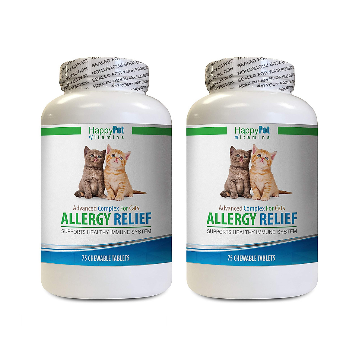 HAPPY PET VITAMINS LLC cat Allergy Prevention - CAT Allergy Relief - Supports Immune System - Vet Recommended - Itch Relief - quercetin Powder for cat - 2 Bottles (150 Chew Tablets)