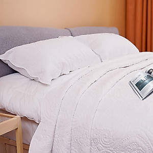 BOSOWOS Quilted Pillow Shams Set of 2, Decorative Microfiber Queen Bed Pillow Shams, Soft Breathable Pillow Covers with Envelope Closure (White, 2Pcs:20 x 30inch)