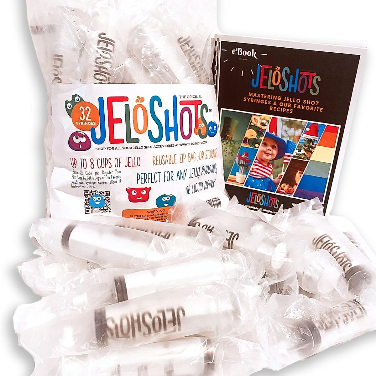 Jello Shot Syringes by JeloShots 32 Pack - Free Recipe eBook, Prewashed & Ready to Use, Jelly Shot Syringes for St. Patrick's Day, Nurses, Graduation, and Bachelorette Parties, Halloween Party Fun