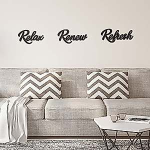 KOYILTD 3 Pieces Bathroom Decor Wooden Bathroom Sign Relax Renew Refresh Sign (black)