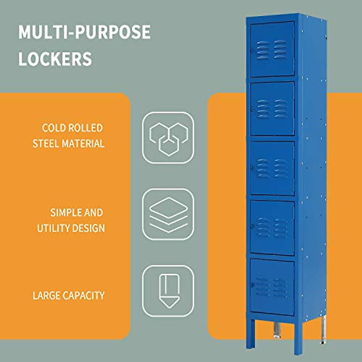 INTERGREAT Metal Locker for Office Storage Locker Employees Locker for School Gym Lockers Corridor Locker Five Tier Box Blue 5 Door