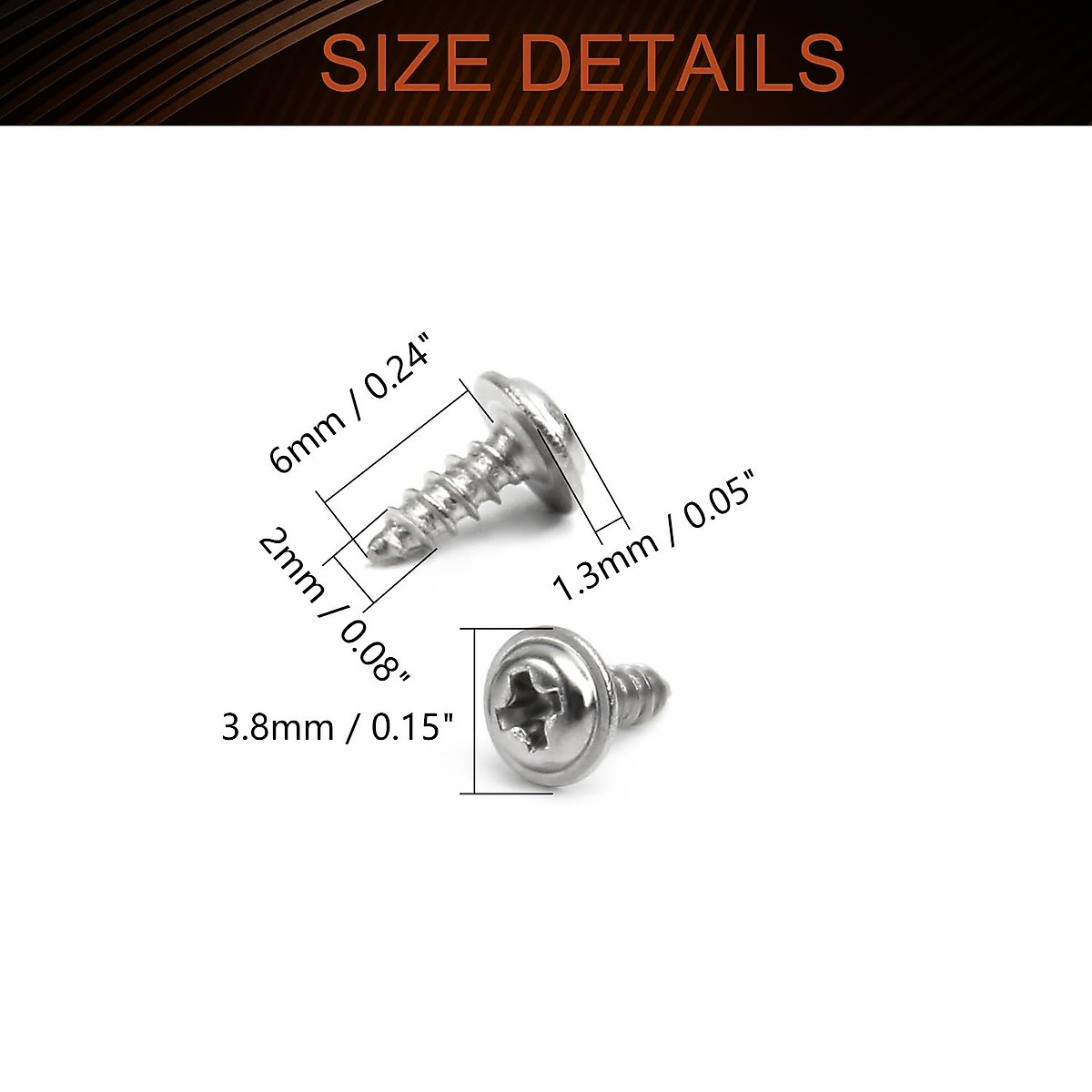 MroMax M2x6mm 304 Stainless Steel Self Tapping Machine Screws Full Threaded Phillips Pan Head with Washer Screw Fasteners Silver Tone 50Pcs