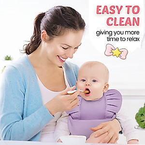 JaGely 3 Pack Waterproof Baby Bibs for Girls Soft Feeding Bibs for Girl Baby Eating Smock Bibs with Food Catcher Better Than Silicone Baby Girl Bib Smock Soft Feeding Bib for Babies