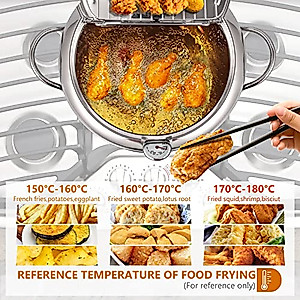 deep Fryer Pot,304 Stainless Steel with Temperature Control and Lid Japanese Style Tempura Fryer Pan Uncoated Fryer Diameter: 9.4"