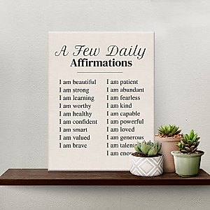 Daily Affirmations Canvas Wall Art Poster Print Gift, Positive Affirmations Painting Ready to Hang Home Office Decor (11.5" x 15")