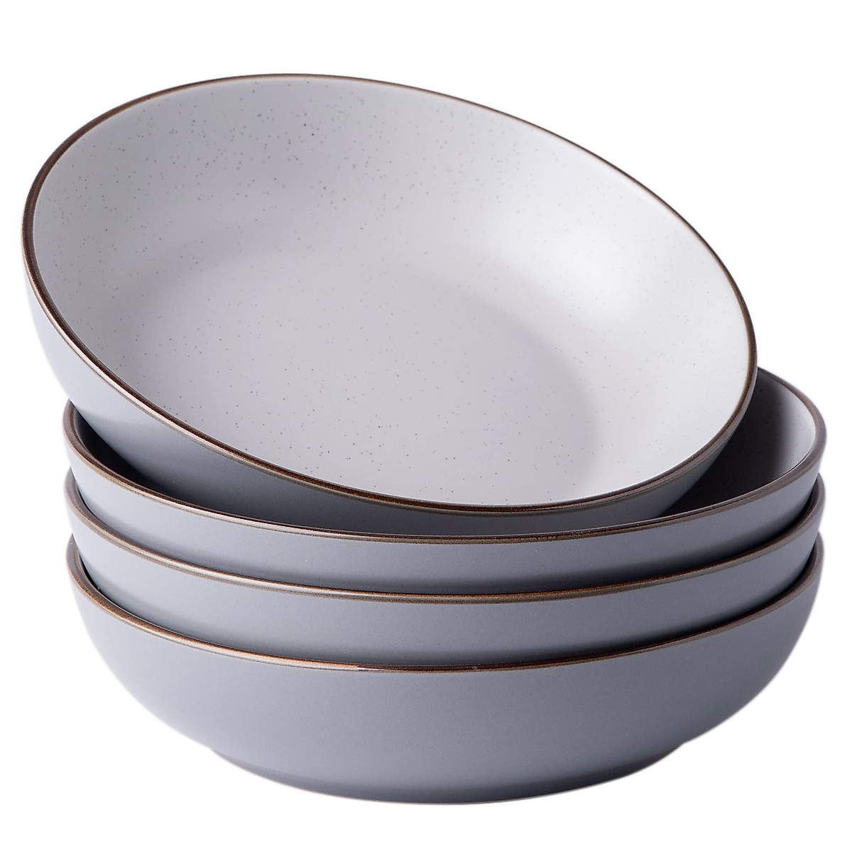 AmorArc 8.5'' Stoneware Pasta Bowls, 32oz Large Speckled Bowls Set of 4 for Kitchen, Wide & Flat Bowls for Pasta,Salad,Oatmeal, Microwave&Dishwasher Safe, Matte Gray