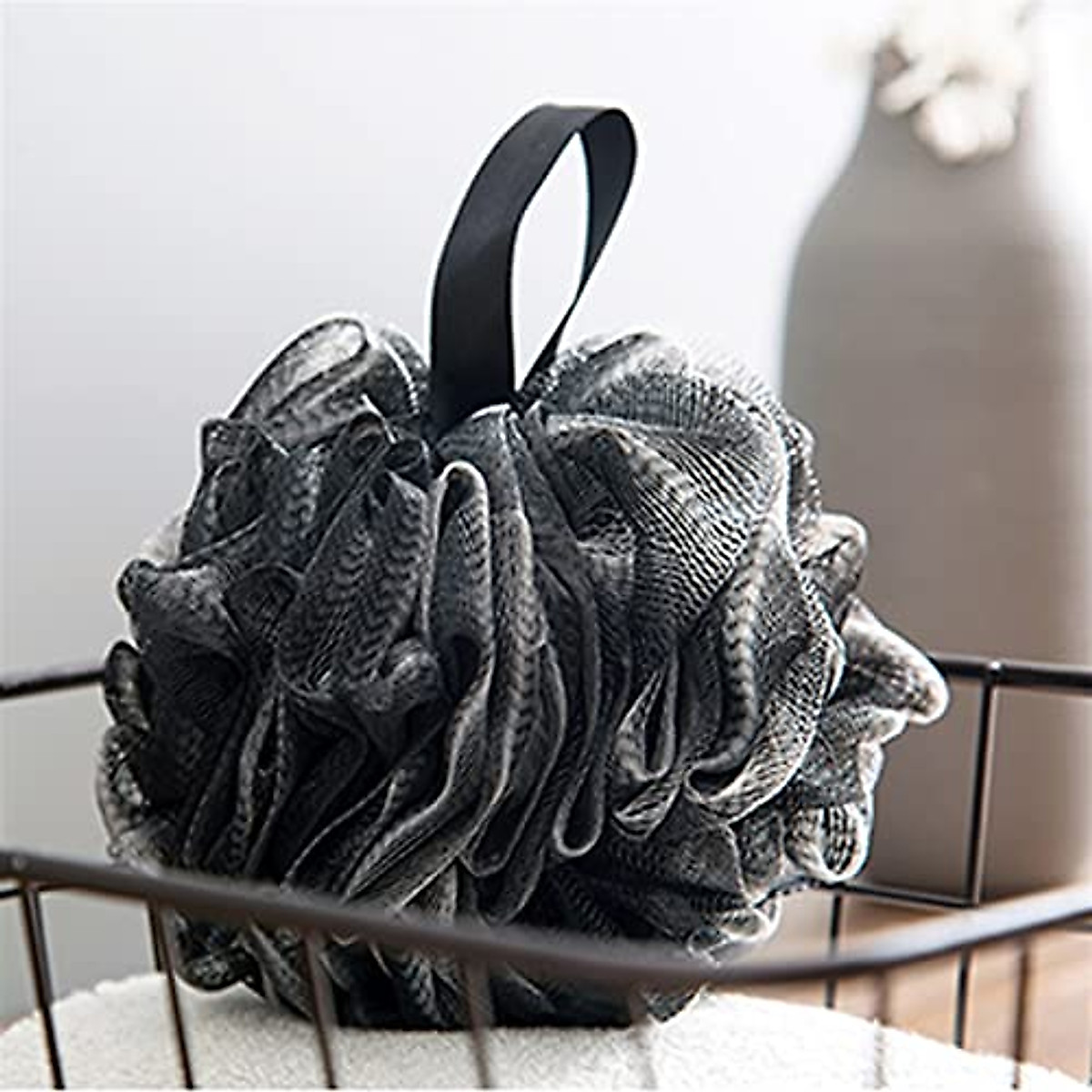 INGVY Dry Brushing Body Brush Bamboo Charcoal Bath Ball Black Shower Loofah Sponge Mesh Pouf Body Scrubber