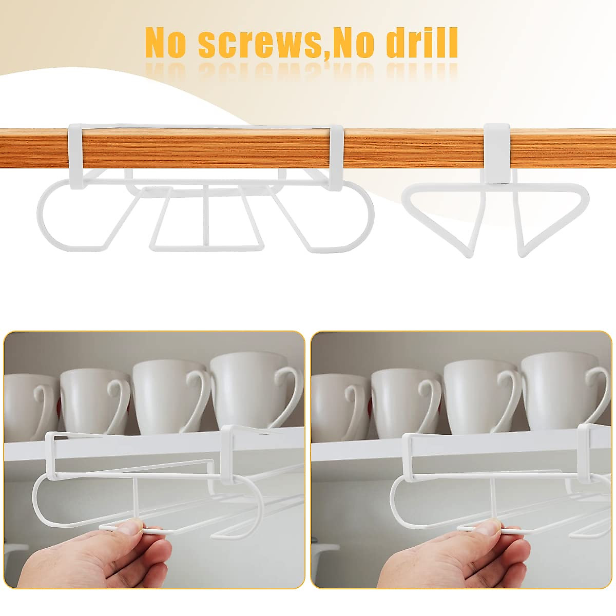 Brynnl 2 Pack Wine Glass Holder, Wine Glass Rack Under Cabinet,Punch-free Hanging Wine Glass Rack for Bar Kitchen （White）