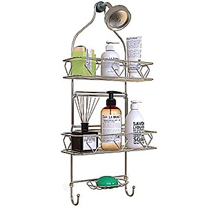 GeekDigg Lid Organizer for Plastic Lids for Cabinet, with 6 Adjustable Dividers & Bathroom Hanging Shower Head Caddy Organizer, Three Tier, Rust Proof Premium Hanger Design With Suction Cups, Hooks
