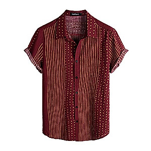 VATPAVE Mens Summer Tropical Shirts Short Sleeve Button Down Aloha Hawaiian Shirts Small WineRed