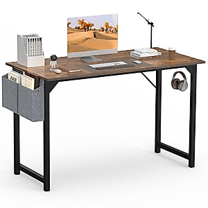 SMUG Computer Desk 48 Inch Home Office Writing Wood Storage Bag & Headphone Hook Simple Bedroom 2 Person Work Study Kids Table, Rustic Brown