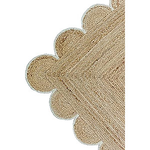 RAJPUTANA Rug Weaving Village Scalloped Natural Jute Area Rug, Hand Woven Classic Rug Kitchen Rugs, Rugs for Living & Bedroom (Off White, 2'6''x6')