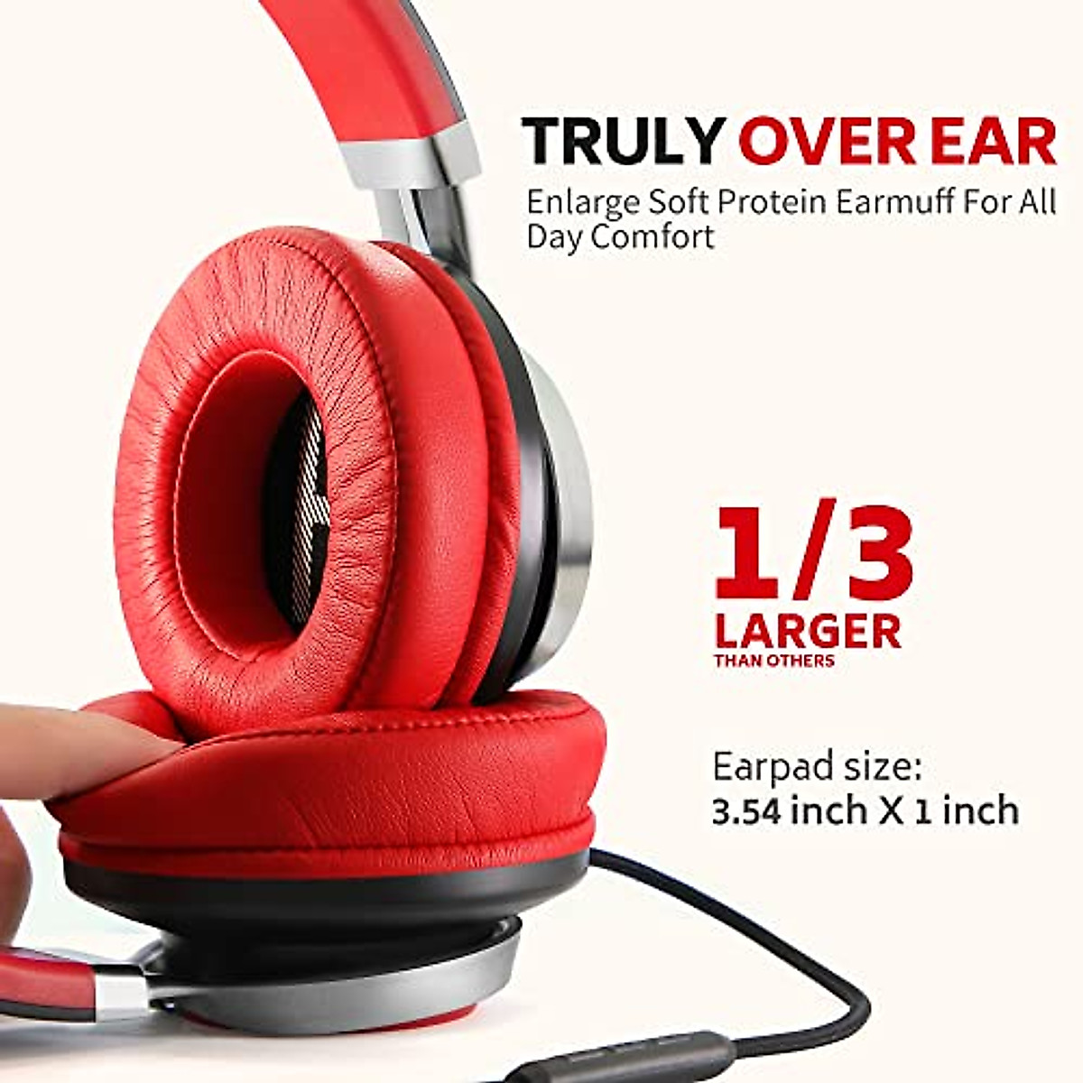 COOSII AC01 Headphones Wired Noise Isolating Over Ear Corded Stereo Headsets with Microphone Volume Control for Adults Teens 3.5mm for Cellphones, Tablets, Laptop, Chromebook (Black Red)