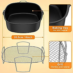 Eummy - 2Pcs Air Fryer Cooking Accessory Kit 8Inch Stainless Steel Air Fryer Rack Reversible Rack and Non-Stick Baking Pan Universal Air Fryer Accessories Dishwasher Safe for Dual Basket Air Fryer