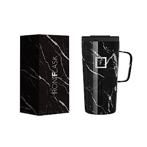 IRON °FLASK Grip Coffee Mug - Leak Proof, Vacuum Insulated Stainless Steel Bottle, Double Walled, Thermo Travel, Hot Cold, Water Metal Canteen - Dark Night, 16 Oz - Rubber Bottom