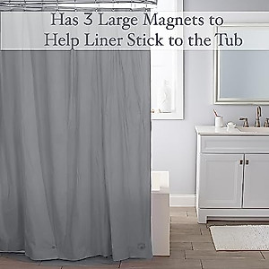Bath Bliss Heavy Shower Curtain Liner, 12 Rust Resistant Metal Grommets, 3 Weighted Magnet Hem, Silver
