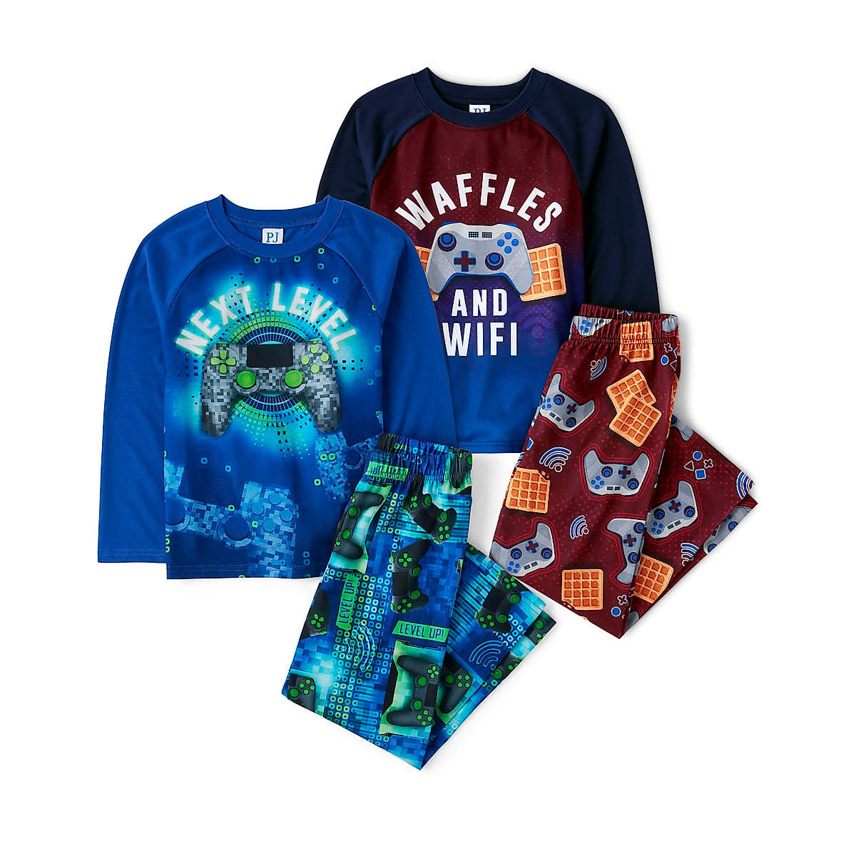 The Children's Place,Long Sleeve Top and Pants 4 Piece Pajama Set,BLUE ICE | GAMER_BLUE ICE | NEXT LEVEL | STONEYBROOK | WAFFLES AND WIFI | WAFFLES GAMER_REDWOOD,XLarge (14)