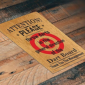 JP's Parcels Tin Sign Man Cave Décor - Metal Signs 12 x 8 in. Attention! Please Throw Darts in The General Direction of The Dart Board Thank You The Management