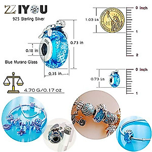 Sea Turtle Charms, on a Blue Bubble Murano Glass Beads, Fit Pandora Ocean Bracelets-925 Sterling Silver Tropical Marine Life Charm Hawaii Vacation Summer Travel