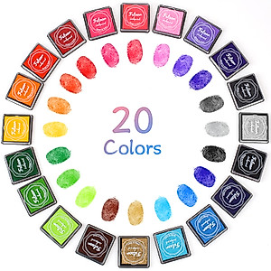 Fstaor 20 Colors Washable Ink Pads for Kids Rubber Stamps, Finger Print Crafts Stamp Pad for Kids, Paper, Scrapbooking, Fabric,Wood (Pack of 20)