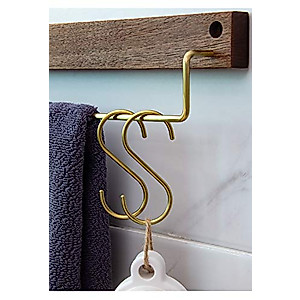 6 Pieces, Brass S Shaped Hooks, Gold Coat Clothes Towel Hangers, Kitchen Pots Pans Coffee Cups Rack Hooks