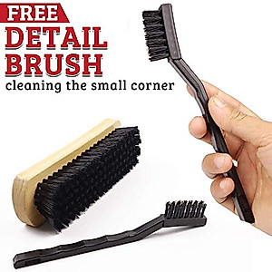 Leather & Textile Shine Brush by TAKAVU, Durable Soft Nylon Bristles, Included Detailing Cleaning Brush, Unique Concave Design Wood Handle for Car Interior Seat Carpet Upholstery Couch Boots Shoes