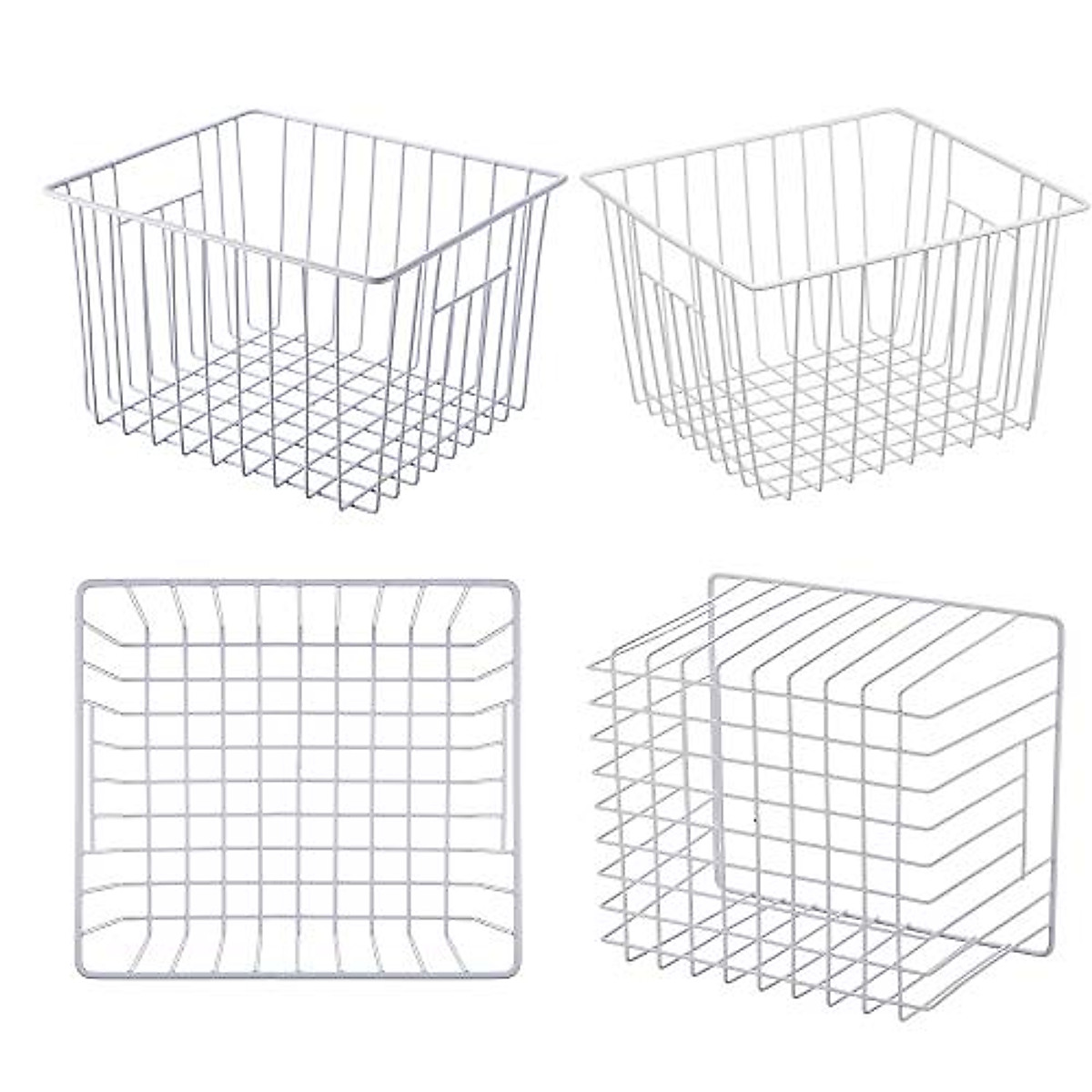 Freezer Wire Baskets, Kitchen Storage Organizer Bins for Chest and Upright Freezer, Deep Refrigerator Dividers Containers with Handles - Pearl White, Set of 3