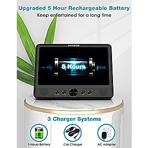 FANGOR 10.5'' Dual DVD Player for Car Portable Headrest Video Players with 2 Mounting Brackets, 5 Hours Rechargeable Battery, Last Memory, AV Out&in, Support USB/SD/Sync TV (1 Player + 1 Monitor)