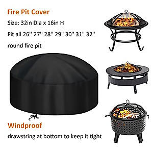 30-Inch Fire Pit Cover for 28-32 inch Round Fire Pit, Heavy Duty 300D Oxford Fabric Waterproof Dustproof Fire Bowl Cover All-Season Protection 32"Dia x 16"H