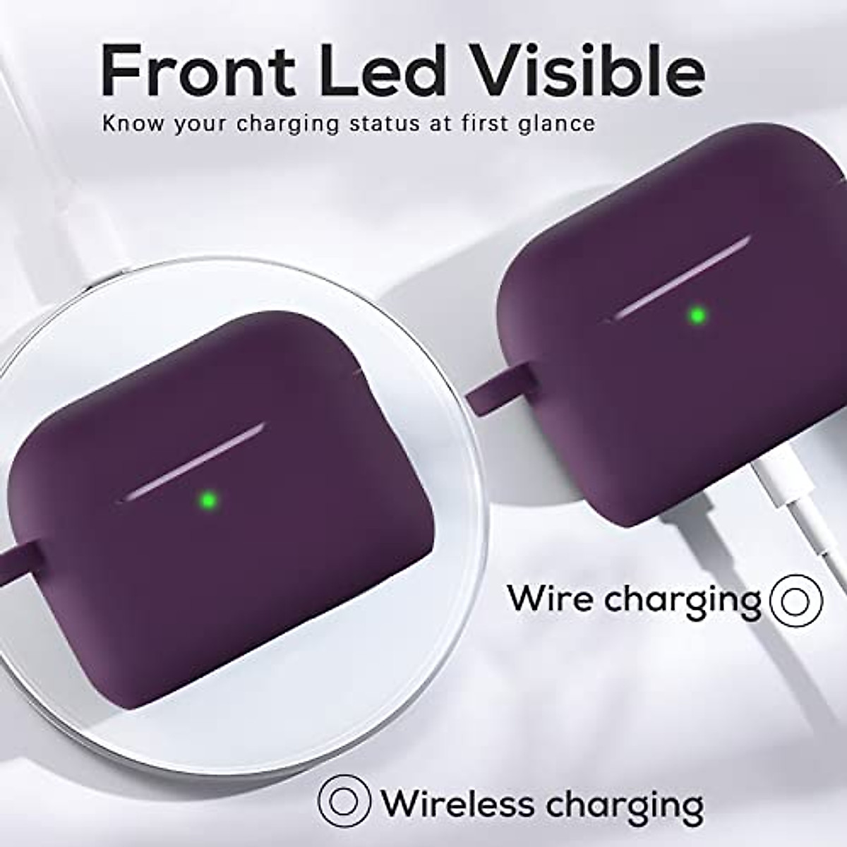 MOFREE for Airpods Pro 2 Case 2022, Soft 5 in 1 Silicone Protective Cover for Airpods Pro 2nd Generation Case Women with Bling Elephant Keychain, Wireless Charging [Front LED Visible]-Purple