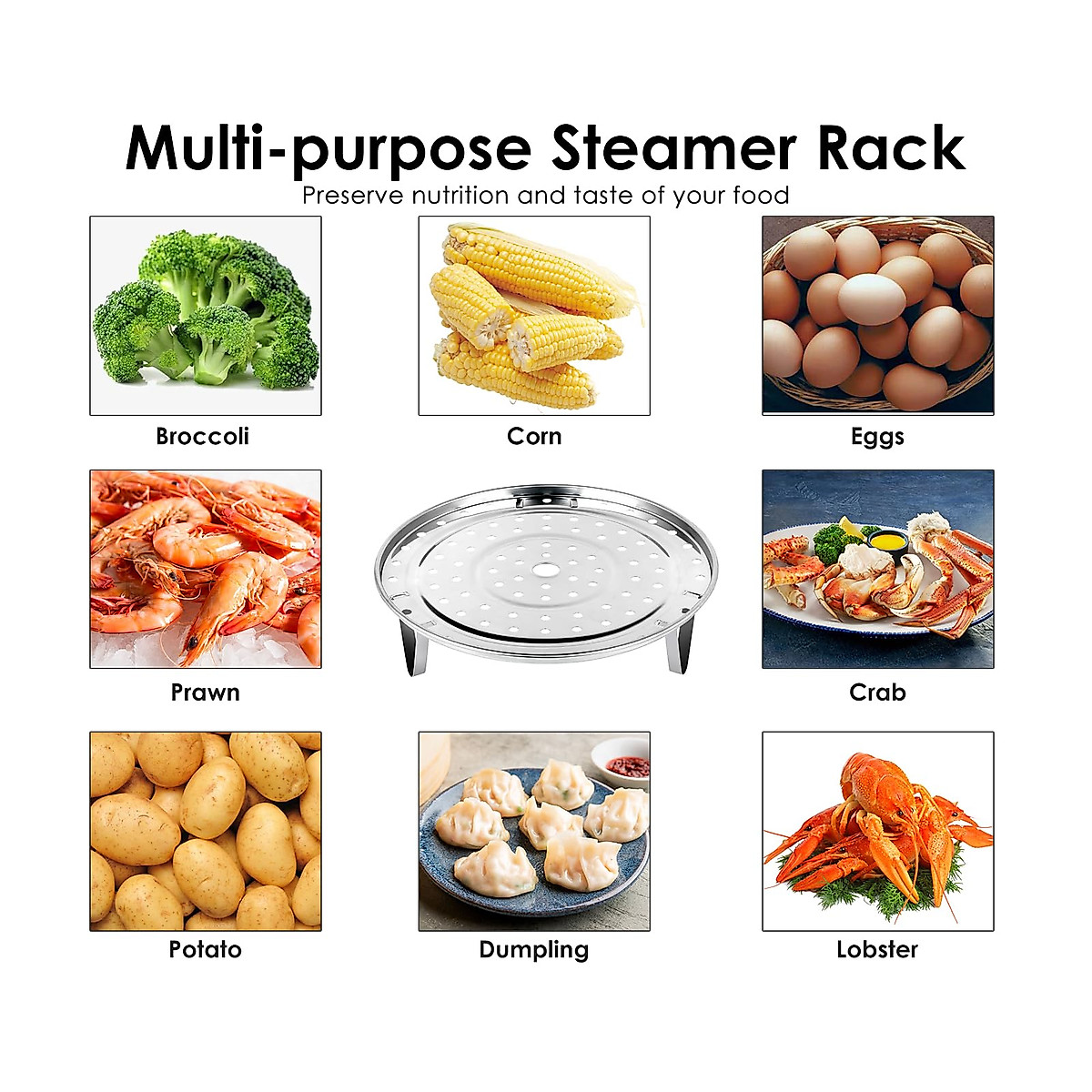 DS. DISTINCTIVE STYLE Steamer Rack 8.5 Inch Stainless Steel Steaming Rack Steam Tray with Removable Legs for Steamer Cookware Instant Pressure Cooker Multi-functional Steamer Basket