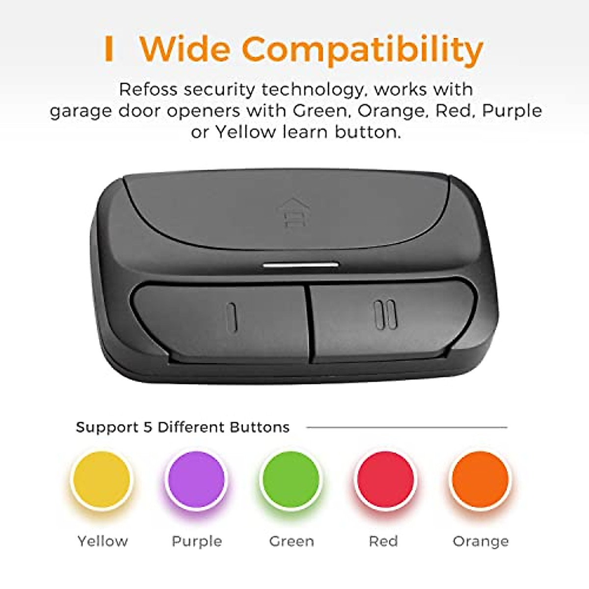 Refoss Universal Garage Door Remote Control, Replacement for Liftmaster Chamberlain 371LM, 373LM, 375LM, 375UT, 971LM, 973LM, 893MAX, KLIK1U, 315MHz, 390MHz, Intellicode Multicode Linear 3089, Black