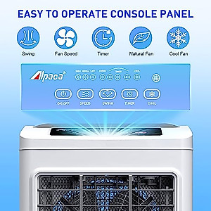 ALPACA Portable Evaporative Air Cooler 3 in 1 Swamp Cooler with Remote Control, 5.3 Gal Water Tank, 3 Speed Cooling Fan, 4 Ice Packs, Portable Air Conditioner Auto Oscillation for Room, Home & Office