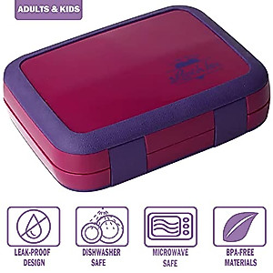 Leak-Proof Bento-Style Lunch Box for Kids, Removable Divider for 4 Compartments - Perfect for Ages 5 to 9, Microwave/Dishwasher Safe, BPA-Free & Sustainable (purplish red)