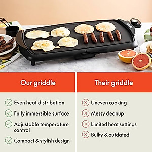 BELLA Electric Griddle & Flat Grill with Nonstick Large Cooking Surface and Removable Probe for Eggs, Tortillas, Pancake and more, 10.5" x 20", Black