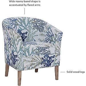 Linon Ivory and Blue Stephen Oceanside Upholstered Coastal Club Chair