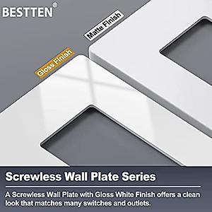 [2 Pack] BESTTEN 3-Gang Screwless Wall Plate, USWP4 White Series, Decorator Outlet Cover, H4.69” x W6.54”, for Light Switch, Dimmer, USB, GFCI, Receptacle