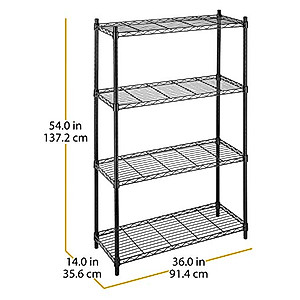 Whitmor Supreme 4 Tier Shelving with Adjustable Shelves and Leveling Feet - Black