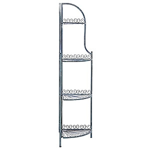 SAFAVIEH PAT5013C Outdoor Collection Abarrane Antique Blue Wrought Iron 4-Tier Corner Shelf