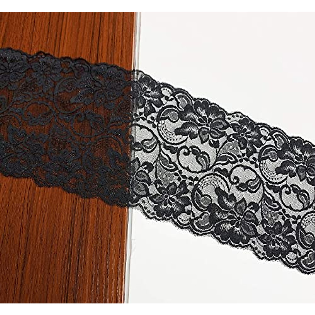 6" Black Lace Tulle Fabric Ribbon | Stretchy Material | Perfect for DIY Decoration and Craft