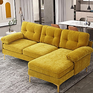 EASELAND 82" L-Shape Sofa with Reversible Chaise Lounge, Convertible Sectional Sofa Couch, Chenille Modern Sofa Couch for Living Room, Apartment and Office, Removable Cover (Yellow)